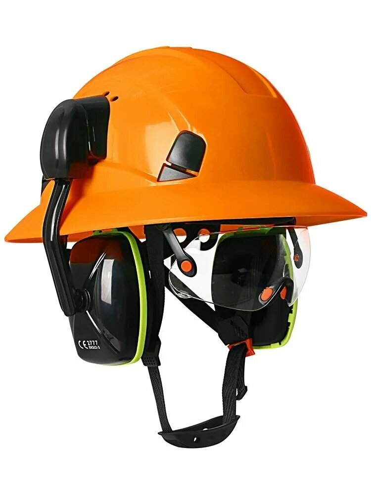 Полный строительный шлем с очками и наушниками