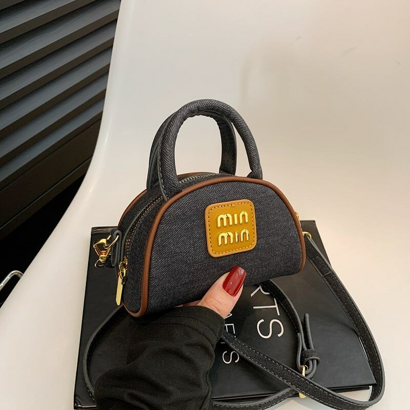 Женская pu джинсовая мини сумка через плечо с буквенным декором для повседневных и прогулок черный