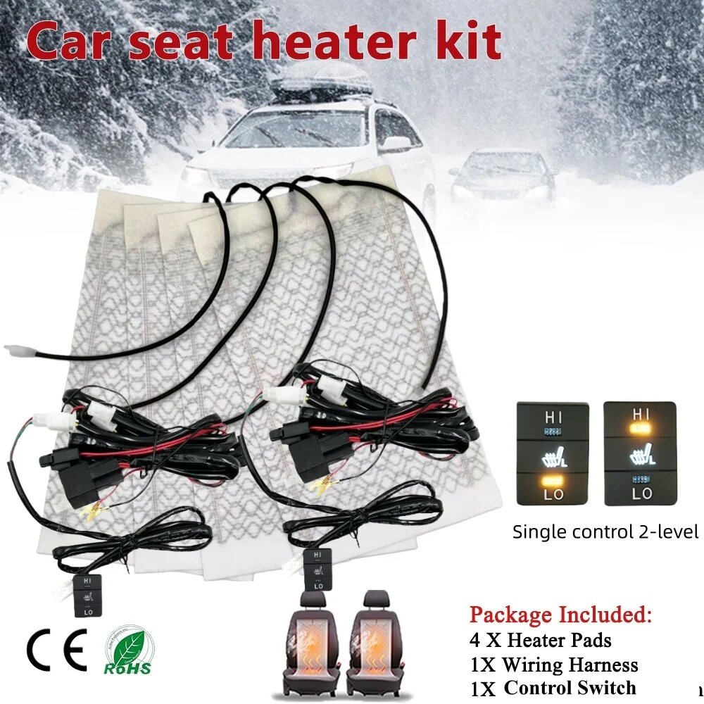 Встроенный комплект обогрева автомобильных сидений мощностью 100 Вт, подходит для 2 сидений, грелки из углеродного волокна 12 В с системой переключателя управления для Toyota Camry RVA4