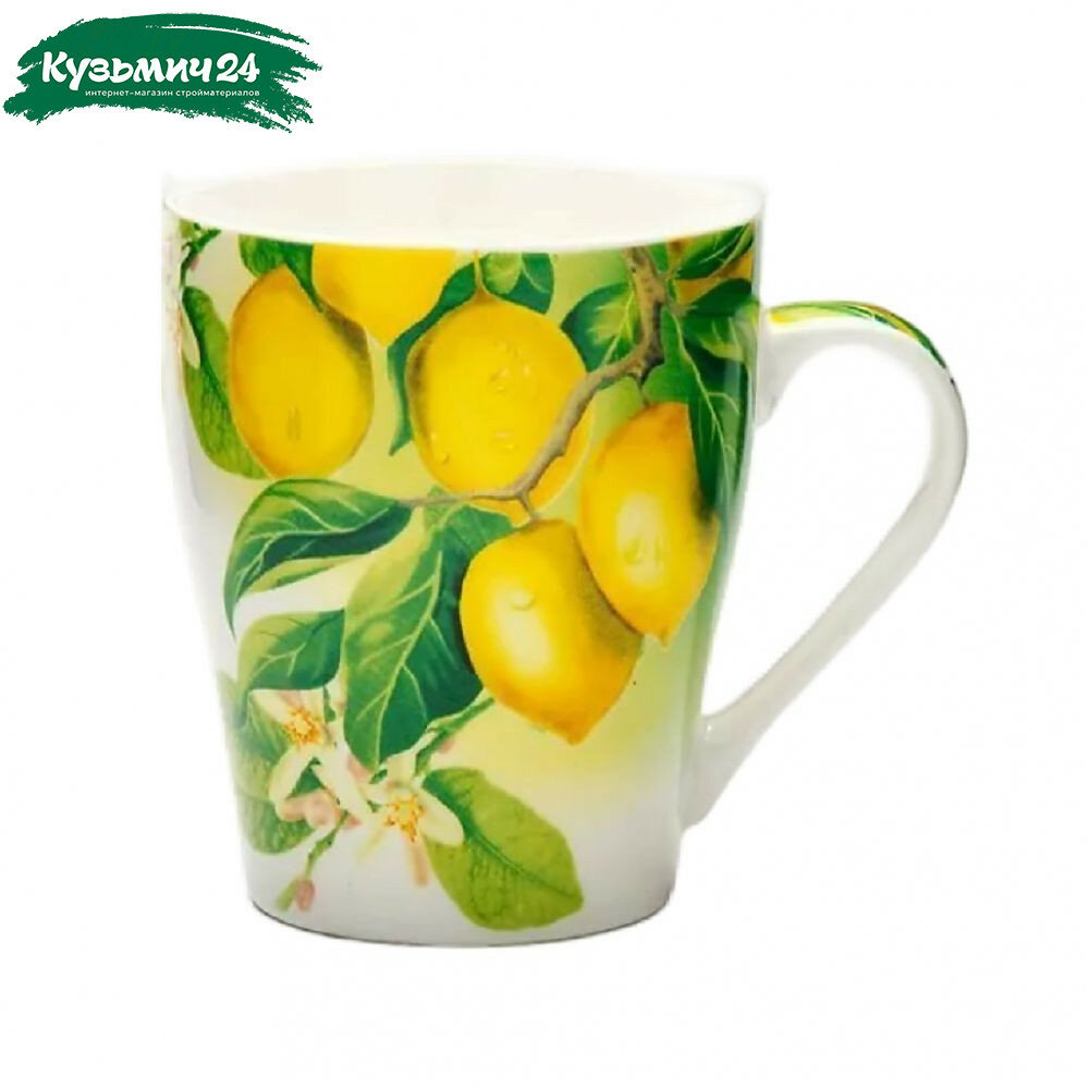 Кружка Loraine лимоны для чая и кофе, костяной фарфор, 340 мл