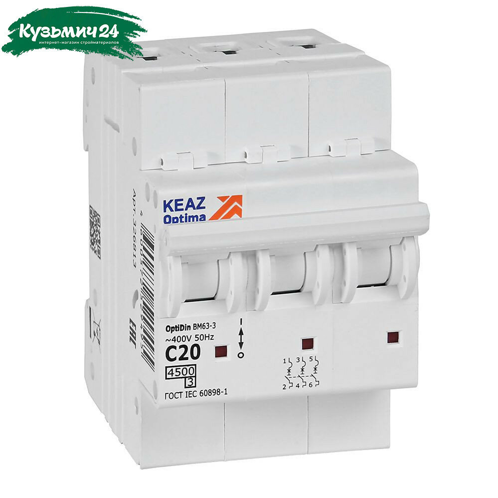 Автоматический выключатель КЭАЗ OptiDin BM63 3P 20А C 4,5кА AC
