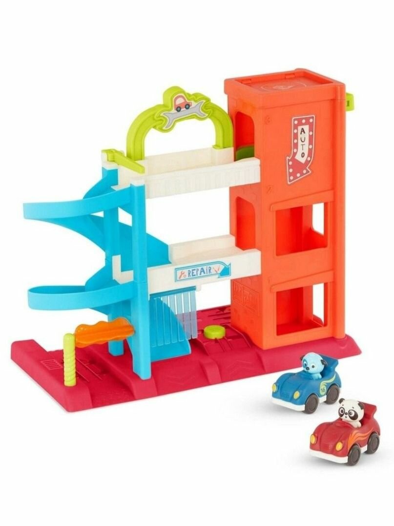 BATTAT Игровой набор Гараж с 2 машинками многоуровневая парковка со звуковыми эффектами для детей от 1,5 лет