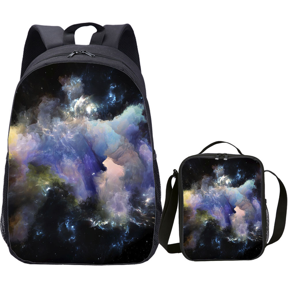 Школьная сумка Cosmic Starry Sky с цветной печатью 17-дюймовый большой емкости для учеников начальной школы Школьная сумка для обеда Костюм