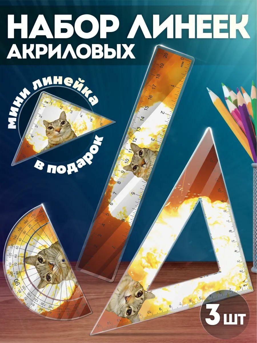 Канцелярия для школы набор линеек мем кот взрыв