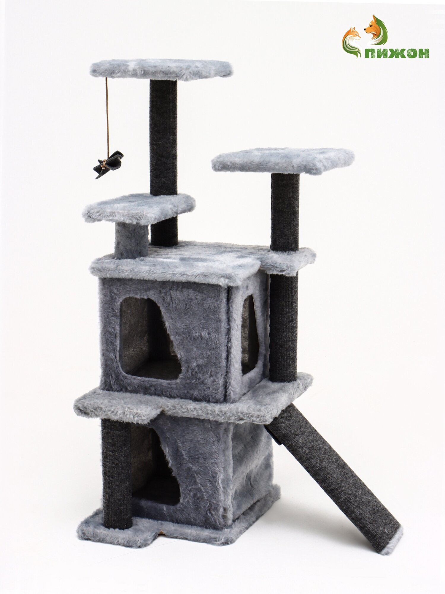 Домик для кошек с когтеточкой, 33×40×103 см, квадратный, ковролин, серый