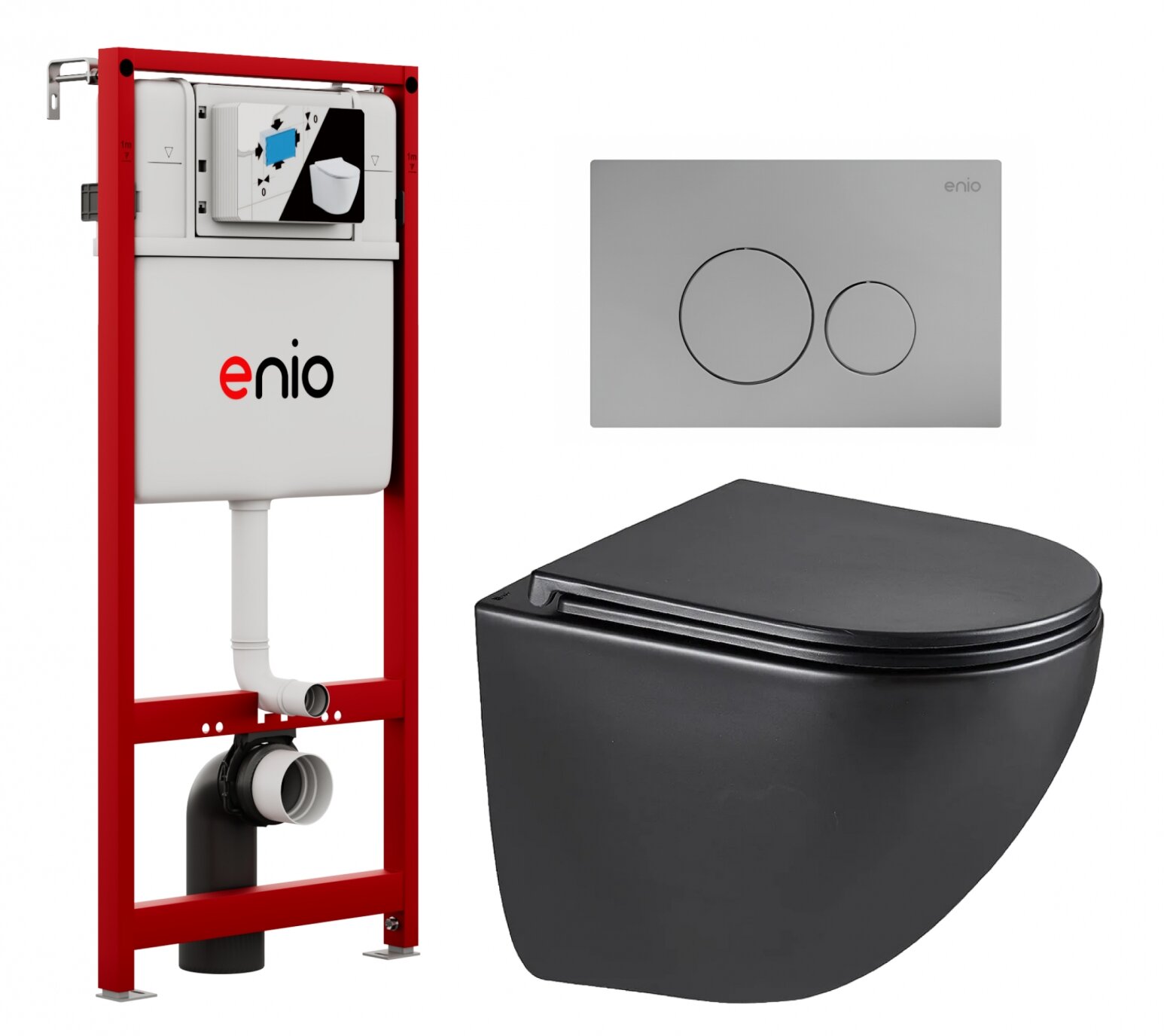 Комплект 3 в 1 инсталляция Enio Profi EN7050050 + Унитаз подвесной Lemark Glazer 9612004 + кнопка хром матовый Sfera
