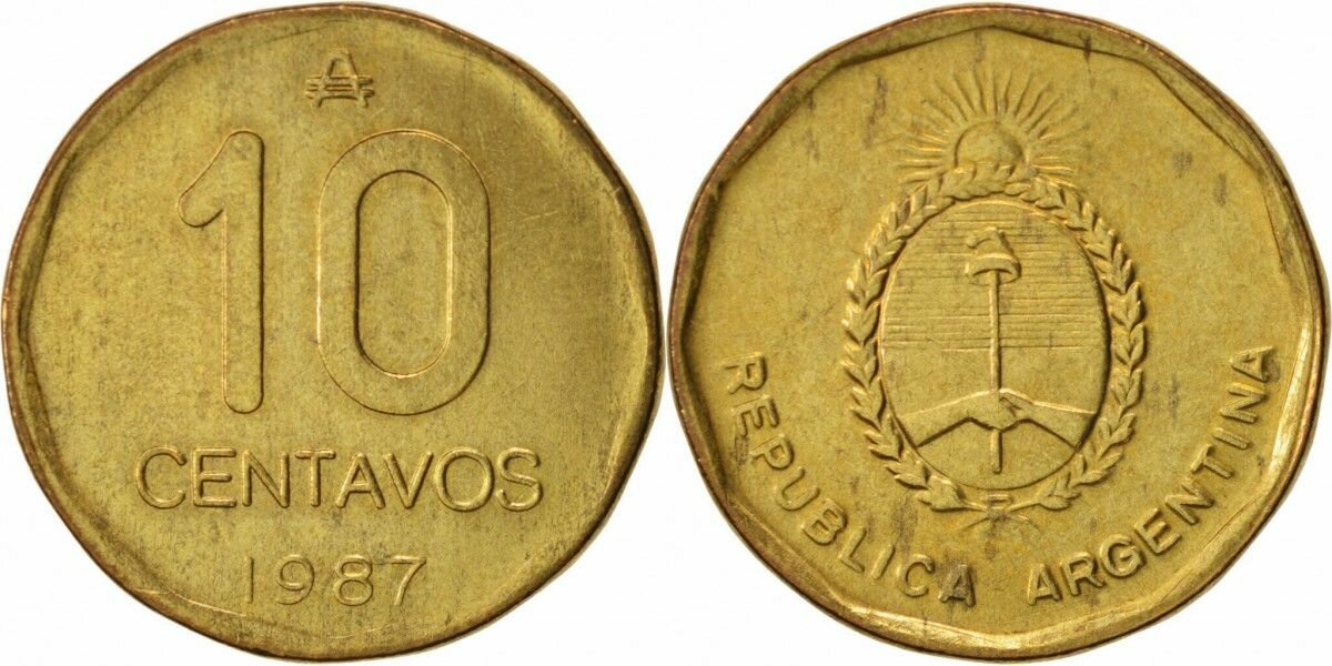 Аргентина 10 сентаво, 1985 - 1988 Герб XF