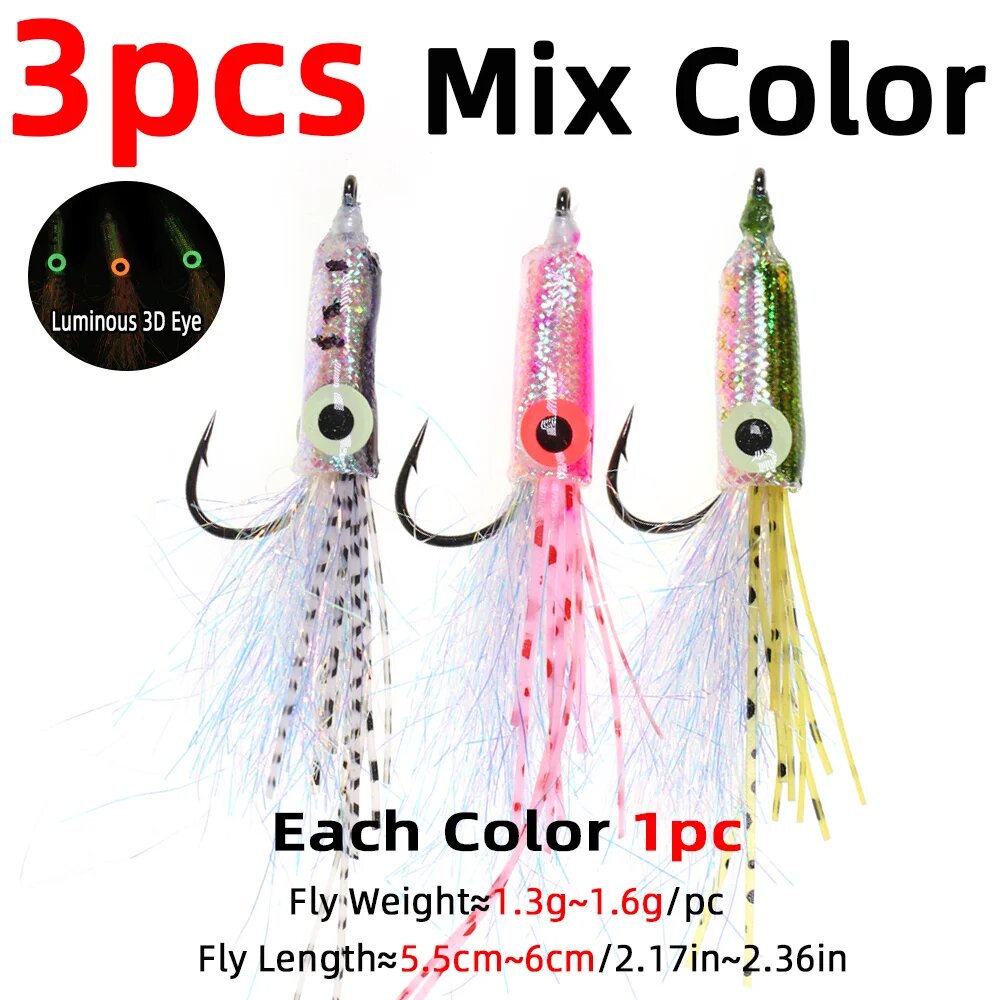 3 шт. искусственные мушки для рыбалки, Mix Color