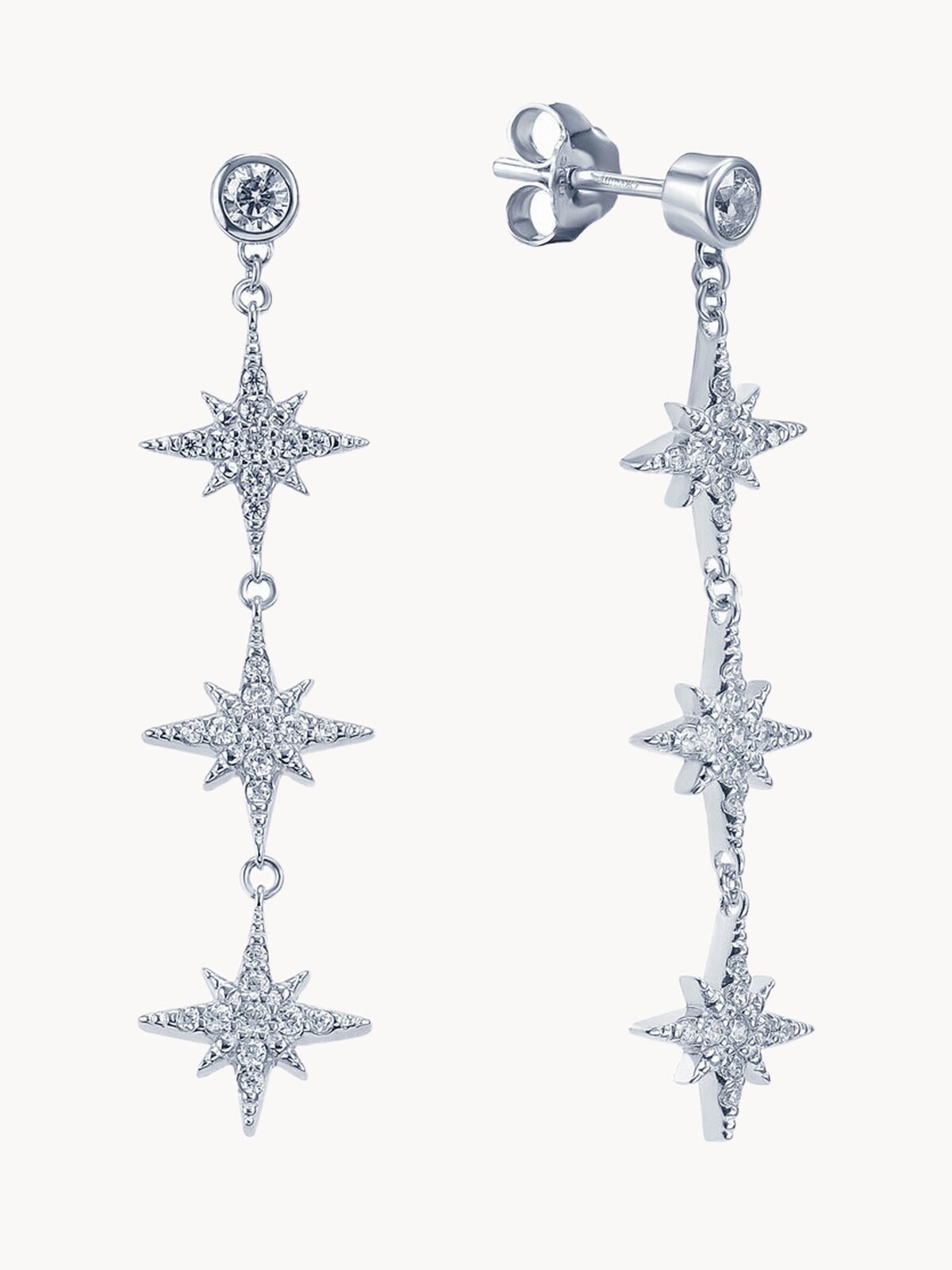 Серьги пусеты, серебро, 925 проба, родирование, фианит