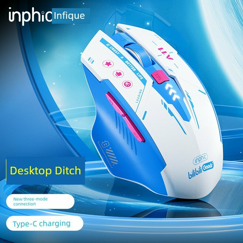 Беспроводная мышь Inphic A11, совместная разработка с Bilibili, Bluetooth, три режима подключения, перезаряжаемая,