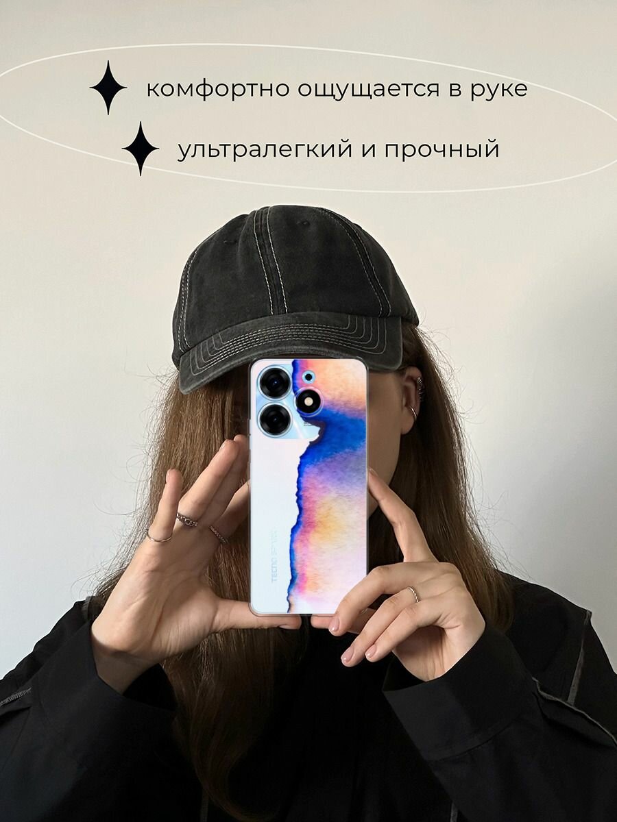 Чехол на Tecno Spark 10 Pro / Текно Спарк 10 Про с принтом Синяя акварель, прозрачный — фото 1