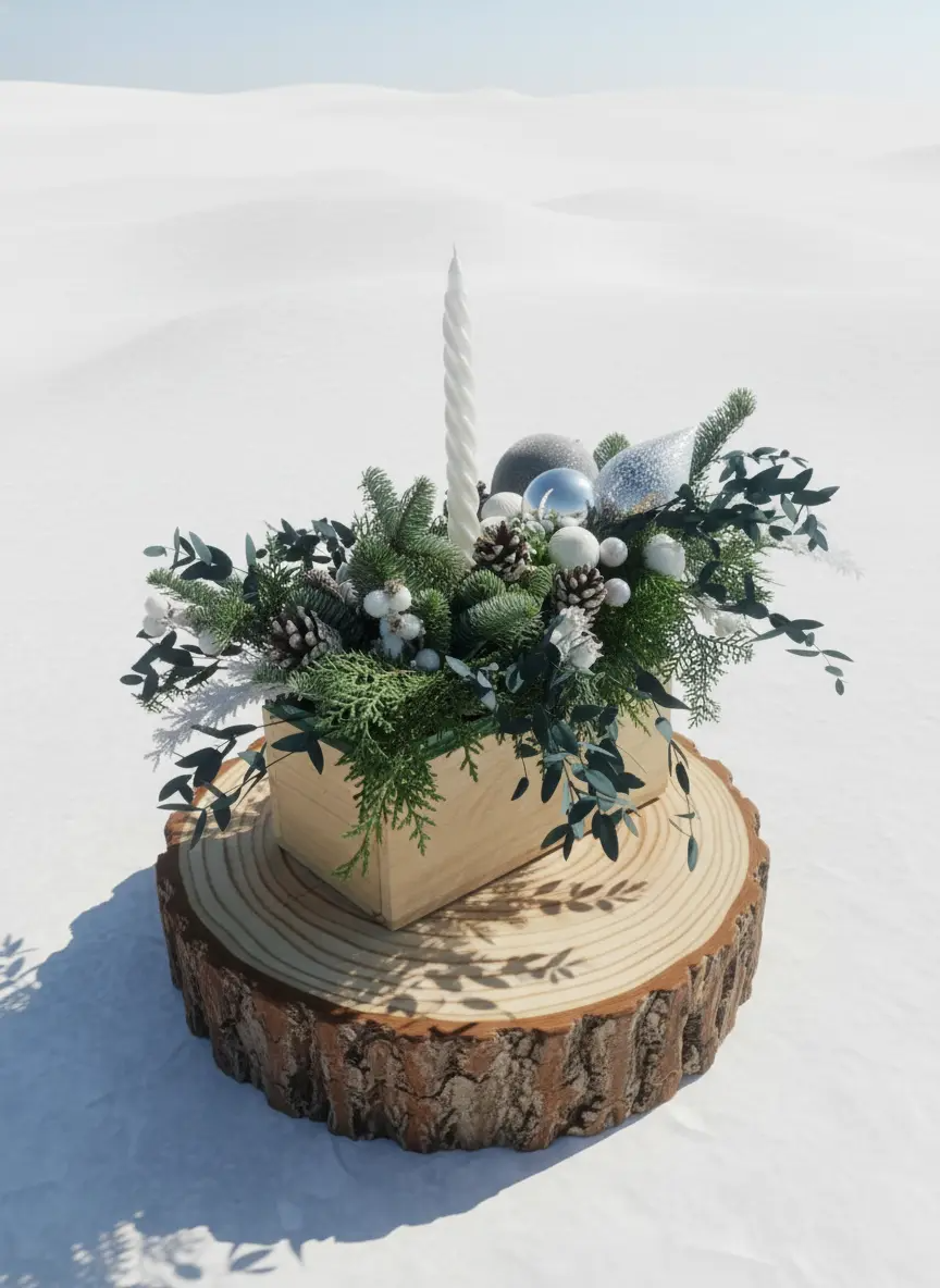 Композиция из натурального нобилиса и туи "Заснеженное утро"