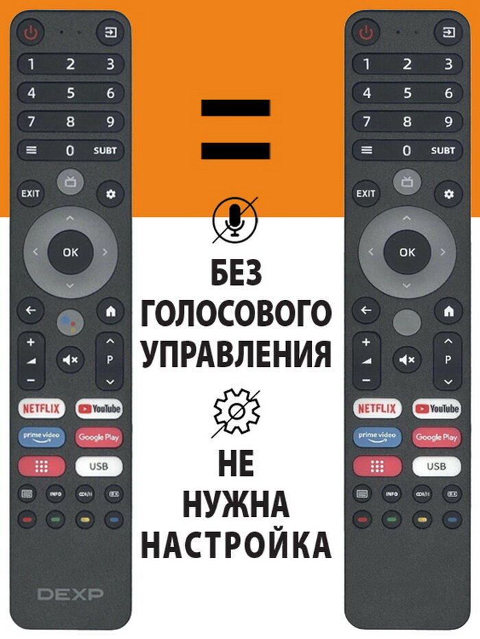 Пульт DP-V2 для телевизора DEXP. Аналог без голосового помощника. С комплектом батареек.