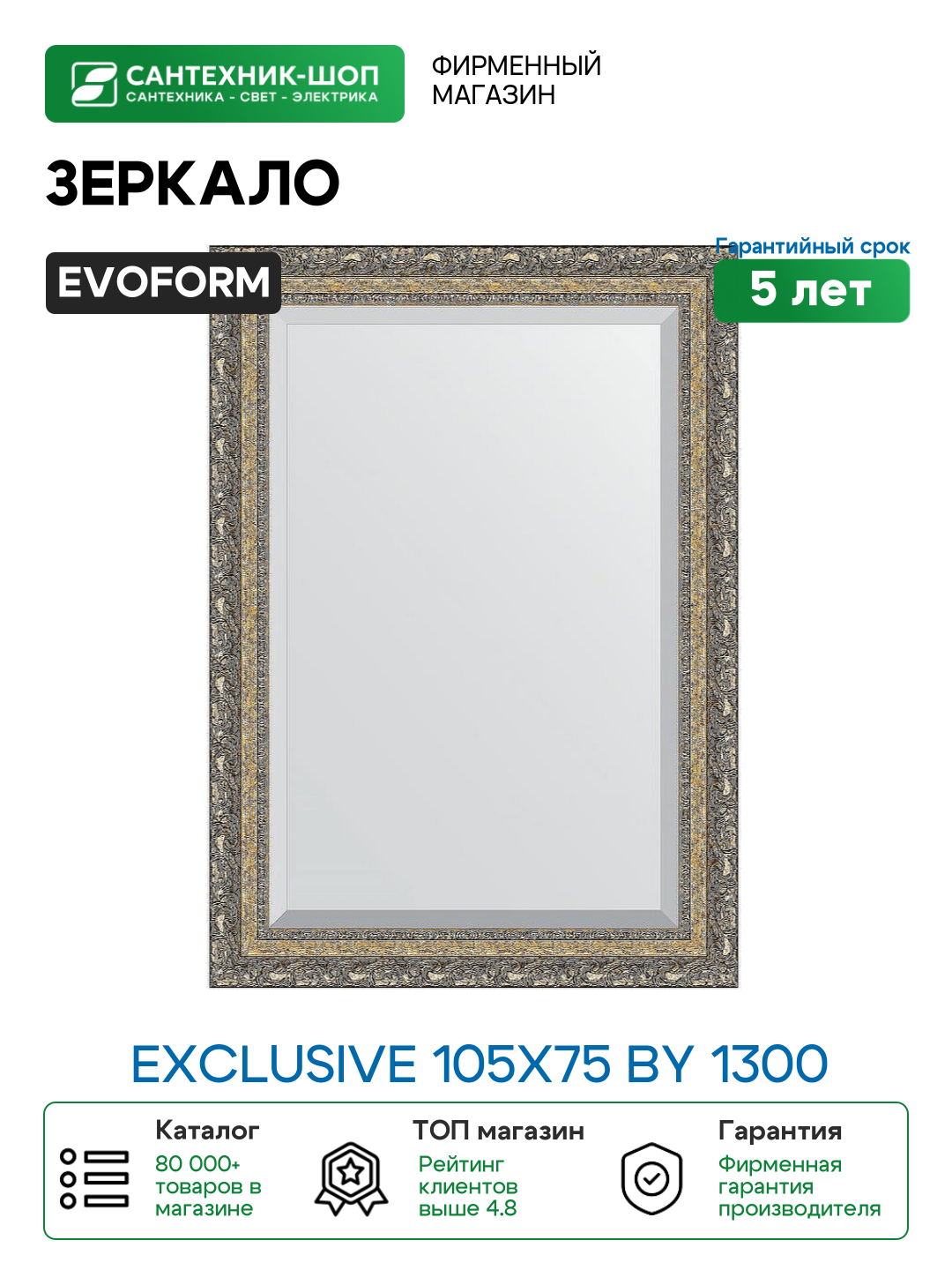 Зеркало Evoform Exclusive 105х75 BY 1300 с фацетом в багетной раме - Виньетка бронзовая 85 мм стекло