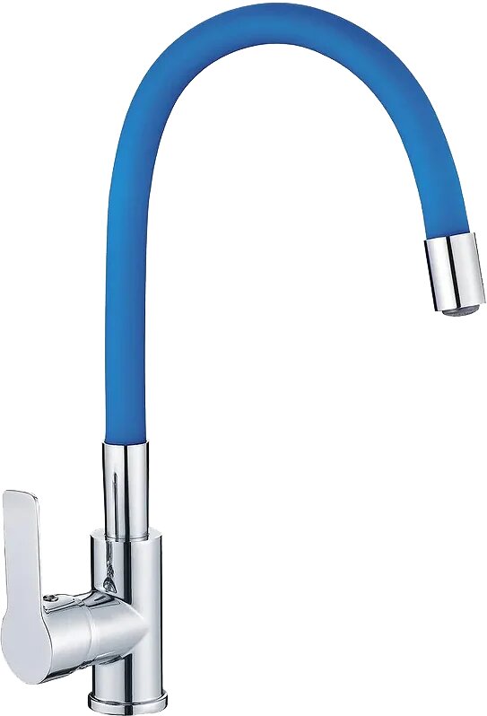 Смеситель для кухни Haiba HB70112-4 с гибким изливом, с поворотным изливом, хром, синий, глянцевый, однорычажный, латунный, с керамическим картриджем