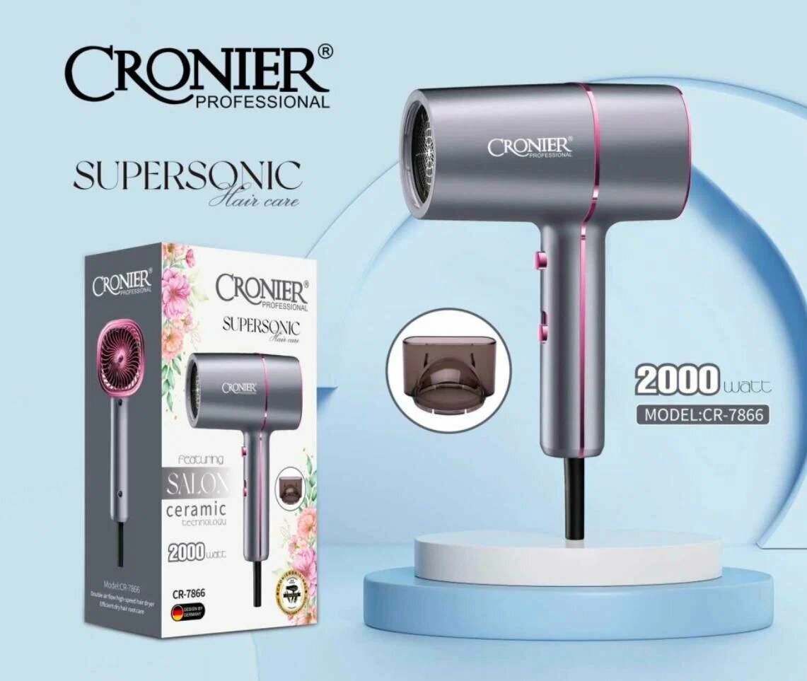 Фен от ProgTech CRONIER CR-7866, профессиональный, холодный обдув, петля для подвешивания