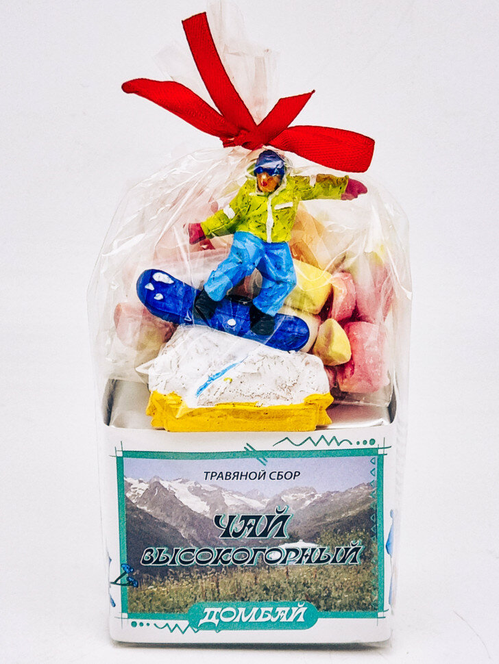 Краснополянский чай "Высокогорный" 40гр + парварда 50гр Домбай с магнитом сноубордист 1