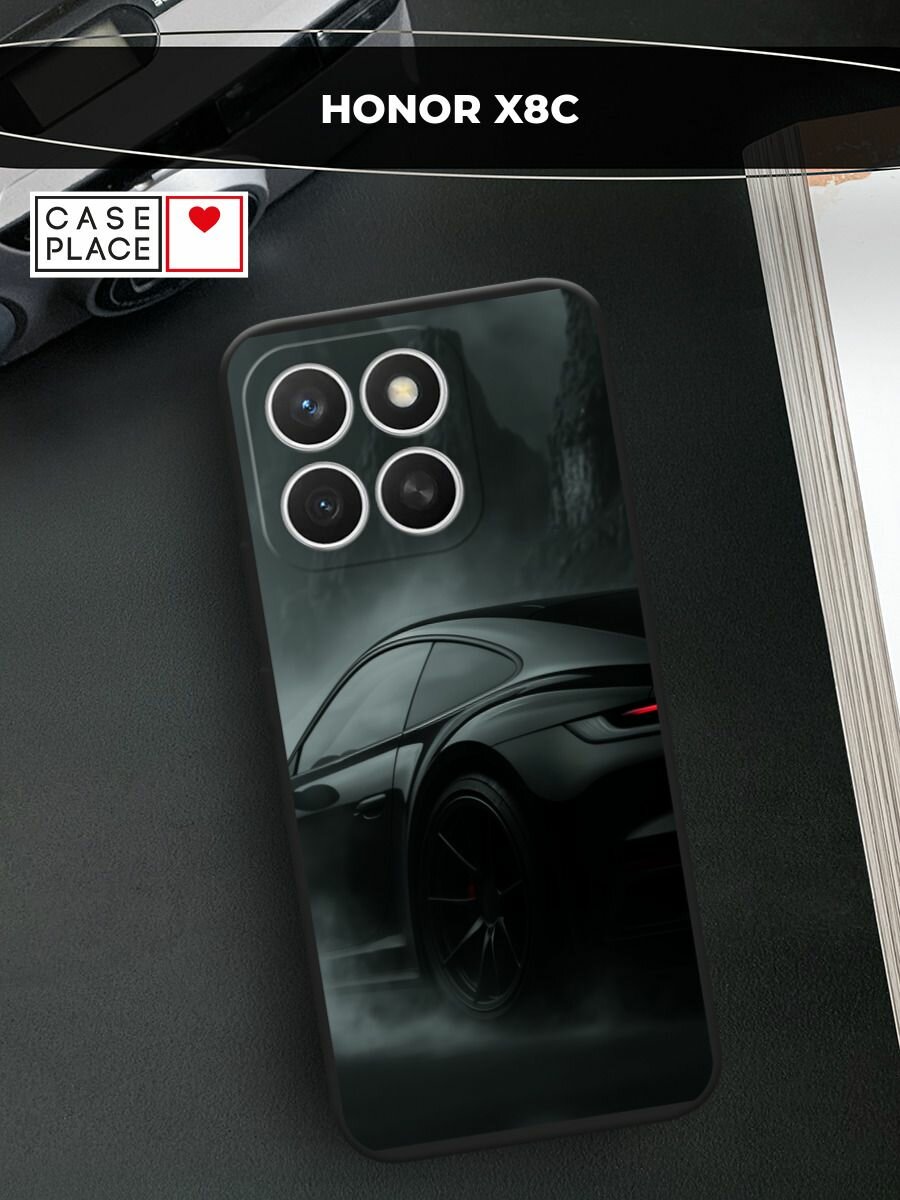Черный матовый чехол на Honor X8c / Хонор X8c с принтом Машина в тени