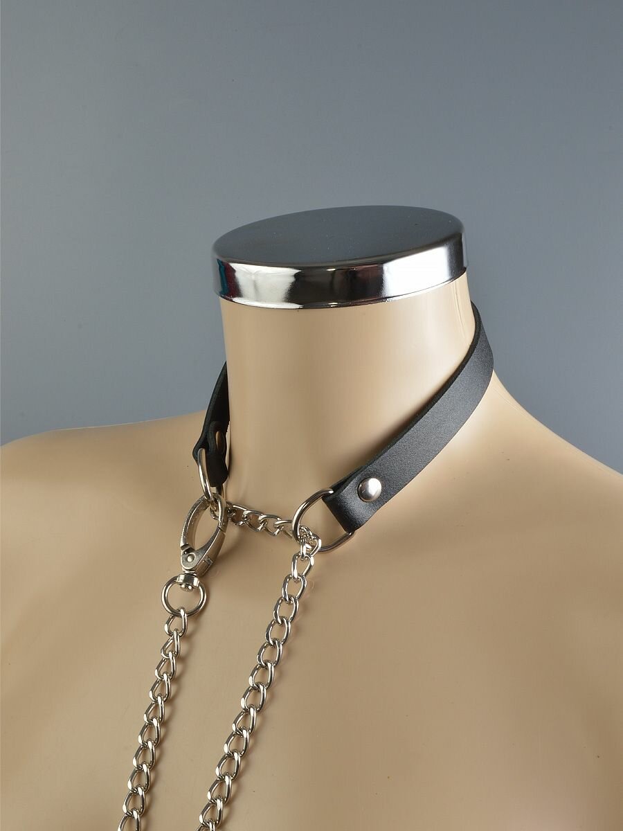 Ошейник с цепью поводок женский кожаный бдсм