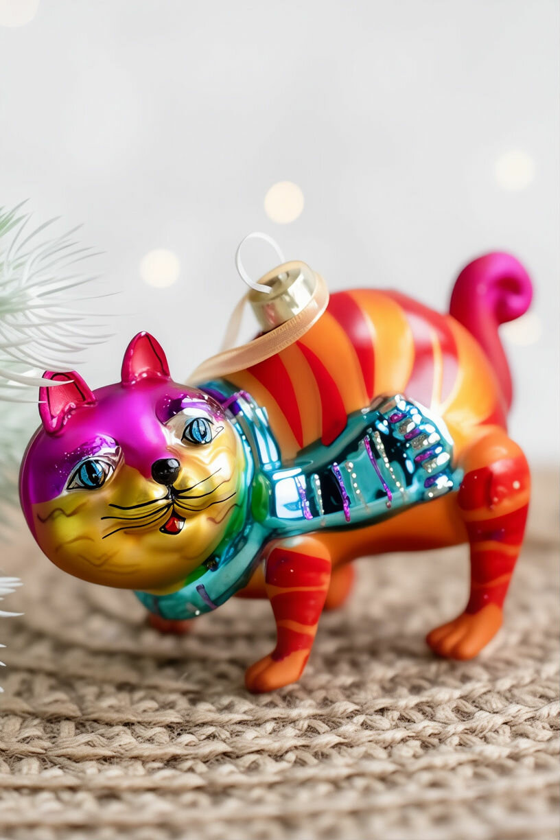 Ёлочная игрушка КОТ тигровый, стекло, 12 см, Winter Deco 4060297