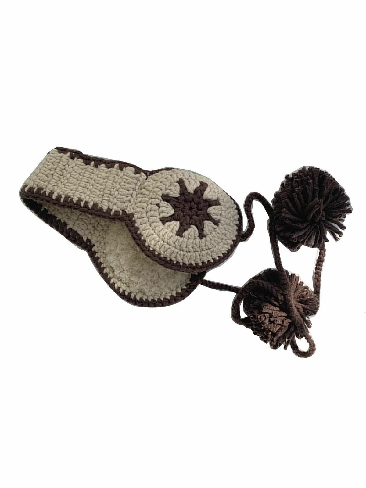 Наушники меховые, вязаные наушники на милых теплых бретельках ins_кофейный цвет