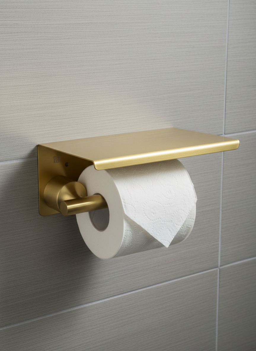 Держатель для туалетной бумаги с полочкой BA7013 матовое золото