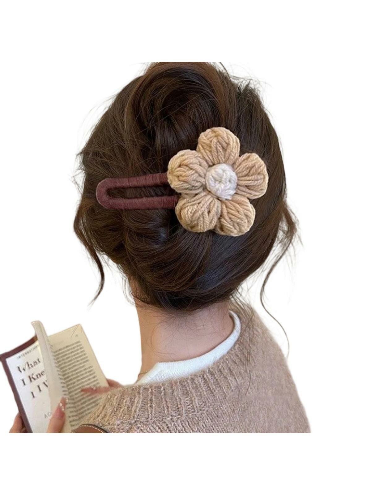 Плюшевый вязаный зажим в виде утконоса в виде цветка, заколка Для Волос в форме диска на затылке, прямой зажим