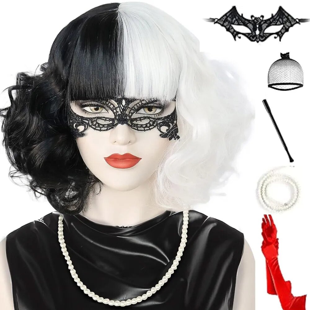 6шт Парик черно-белый Круэлла (Cruella)