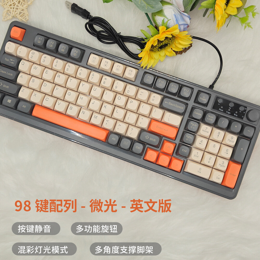98-клавишная проводная клавиатура смешанных цветов с ручкой для игр и офиса, русская, тайская, фонетическая, корейская, японская мембранная бесшумная клавиатура