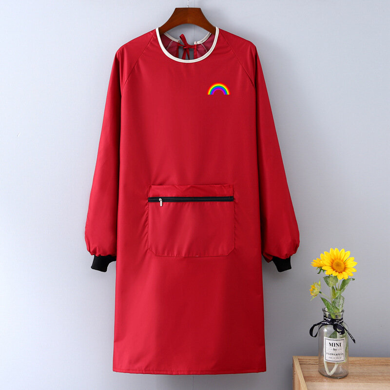 Водонепроницаемый фартук для мужчин и женщин, ПВХ, маслостойкий, для домашней кухни, взрослый, с длинными рукавами, мультяшный фартук с карманами, логотип, оптовая продажа