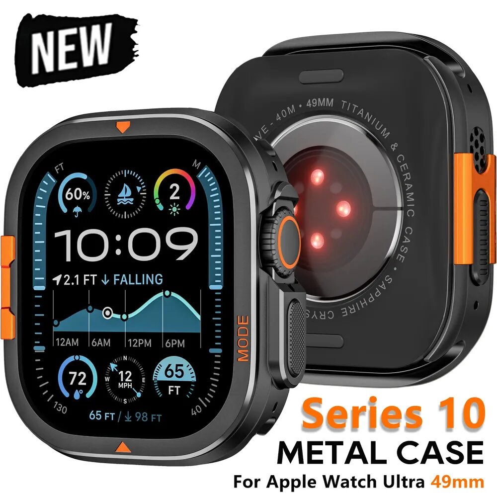 Металлический чехол для Apple Watch Ultra 2 49 мм Алюминиевая рамка крышки для IWatch Series 10 46 мм
