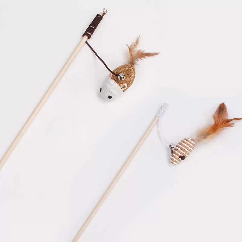 Набор Кошка Мышка из льна и вязаная мышь, натуральные волокна для игр