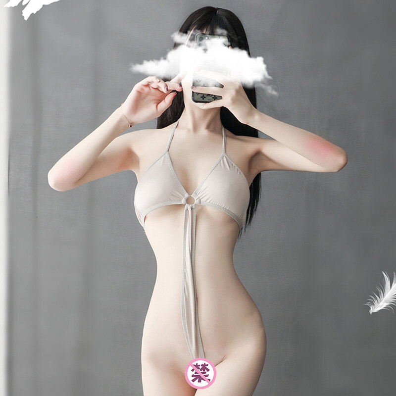 Сексуальный боди для небольшой груди, с завязками на шее, эффектом пуш-ап, перекрещивающимися бретелями, открытой спиной, открытой промежностью, черный, размер 2044, телесный.