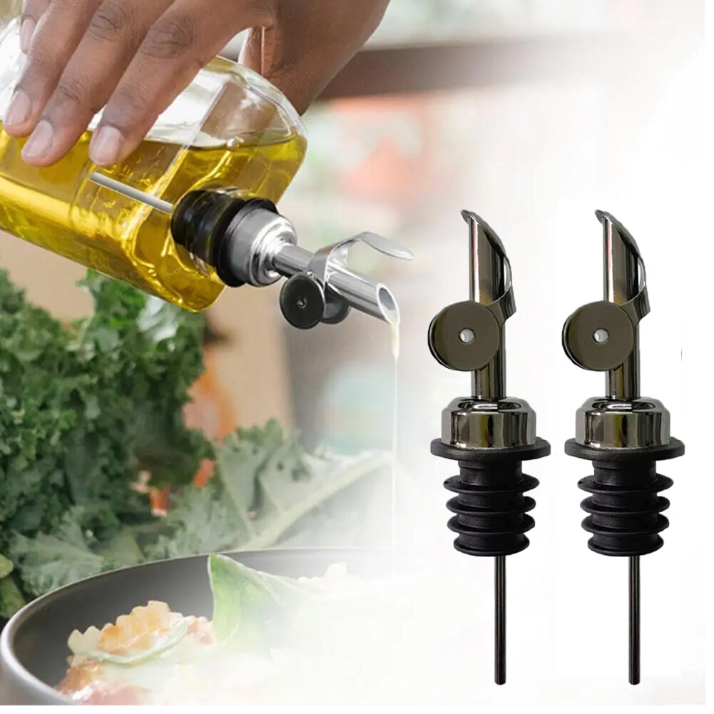 2-Pack Olive Oil Spout для Дозатора Оливкового Масла, Ложки для Масла На кухне, Механизм Открытия и Закрытия Одной Hand, Крышка для Сохранения Свежести Масла, Крышка для Ложки (Черный), Размеры: 4.7 x 1.1 дюйма, Цвет: золото, серебро, черный, Материал:
