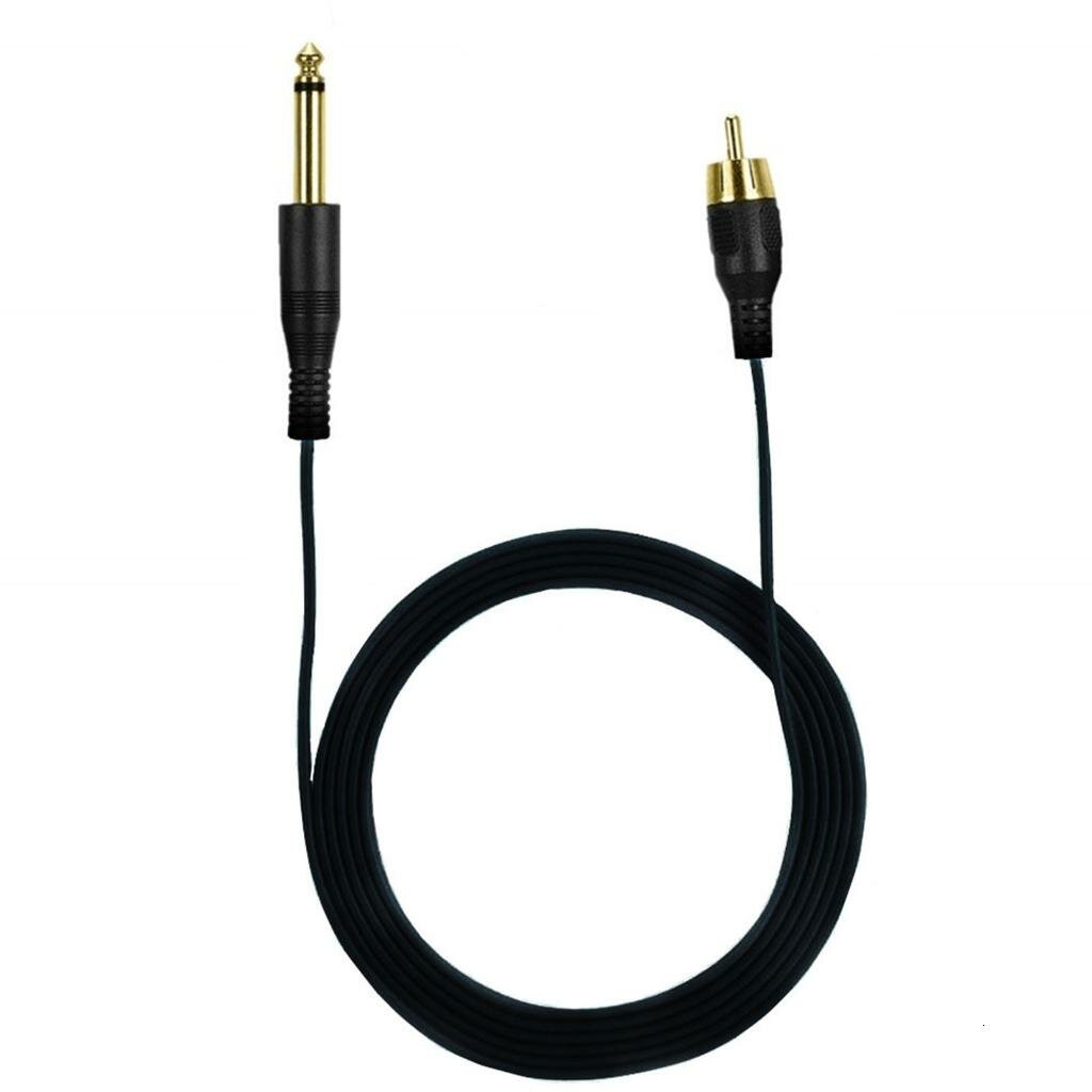 Кабель для тату-аппарата 6,35 мм моно на RCA, 1,8 м, силикон, Черный