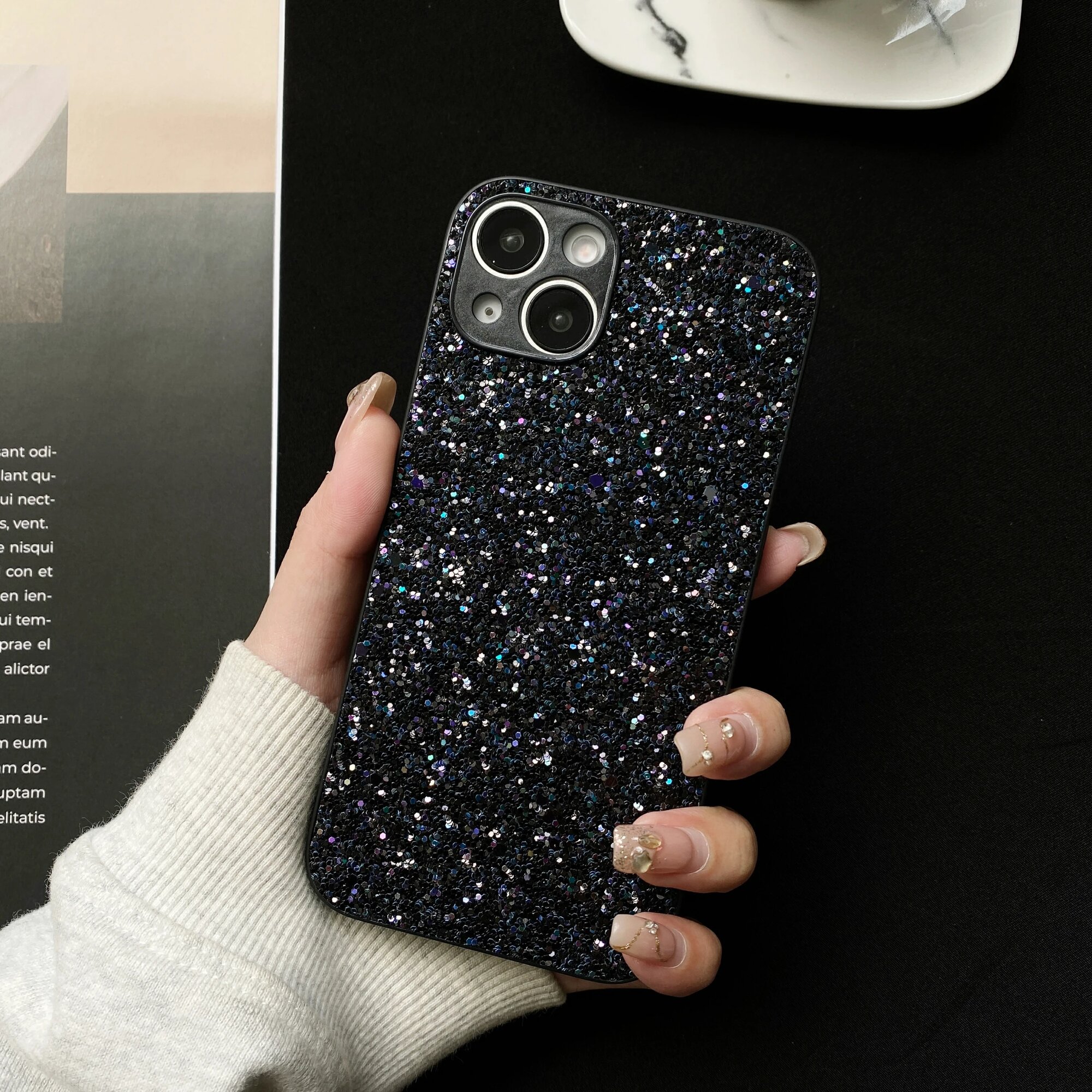 Роскошный блестящий чехол со стразами и бриллиантами для iPhone 17, 16, 15, iPhone 16 Pro Max, Black