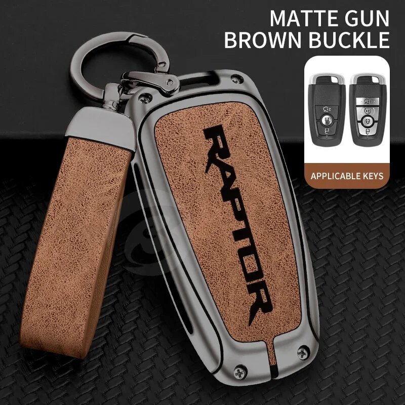 Кожаный чехол для ключей из цинкового сплава, чехол-держатель для Ford Raptor, Grey Brown Set