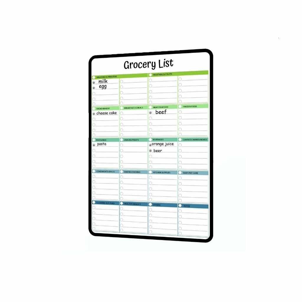 Доска для стирания маркером для холодильников с магнитным ежемесячным календарем и графиком дел, - Список Покупок формата А4