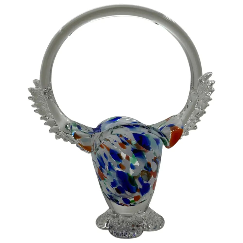 Конфетница - корзинка "Меланж", 20 см, чешское стекло, гутная техника, 1970-1990 г, Чехословакия (2)