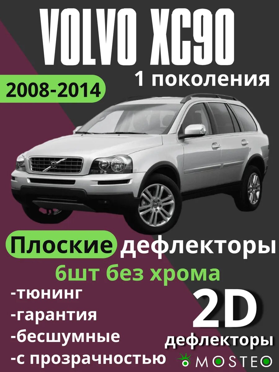 Плоские дефлекторы 2D для Volvo xc90-1 (2008-2014), акрил 6 шт