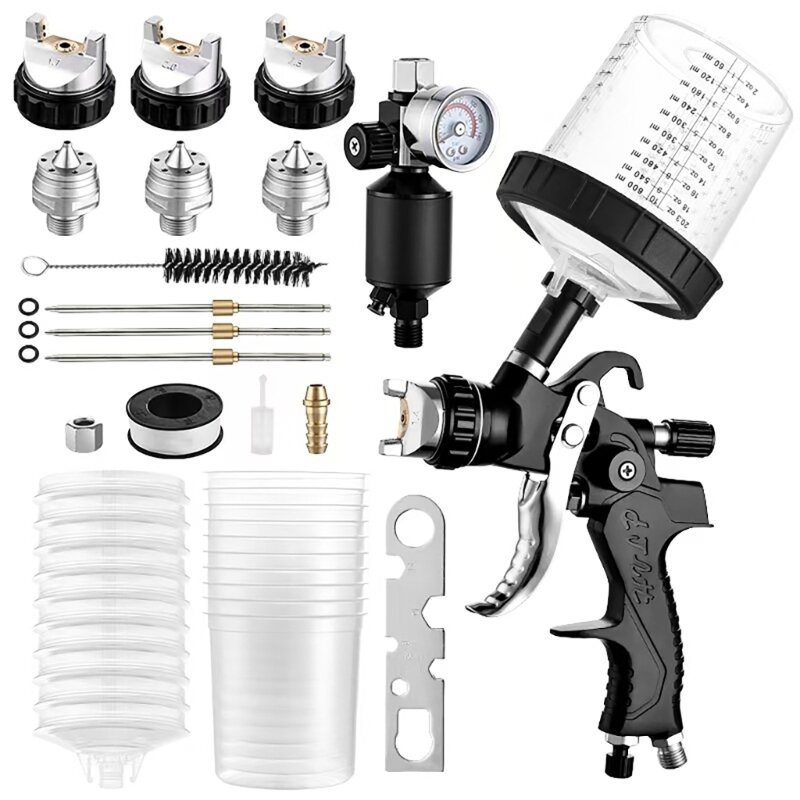Набор Инструментов для Распыления Воздуха 1,4/1,7/2 мм Сопла и Регулятор Воздушного Компрессора Набор Распылителей Автомобильной Краски для Покраски Мебели автомобиля