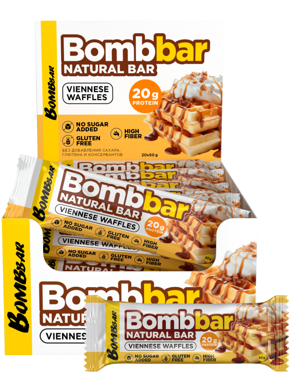 Протеиновый батончик BombBar Protein Bar 20 x 60 г, Венские вафли