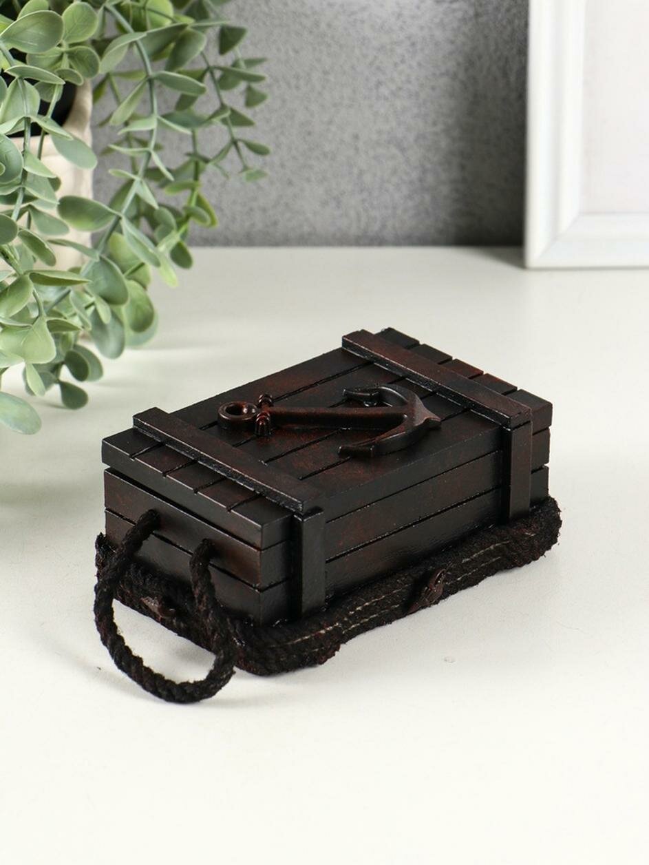Шкатулка для украшений «Морской сундук с якорем», с ручкой, дерево, красно-коричневая, 12.8×8×5.5 см