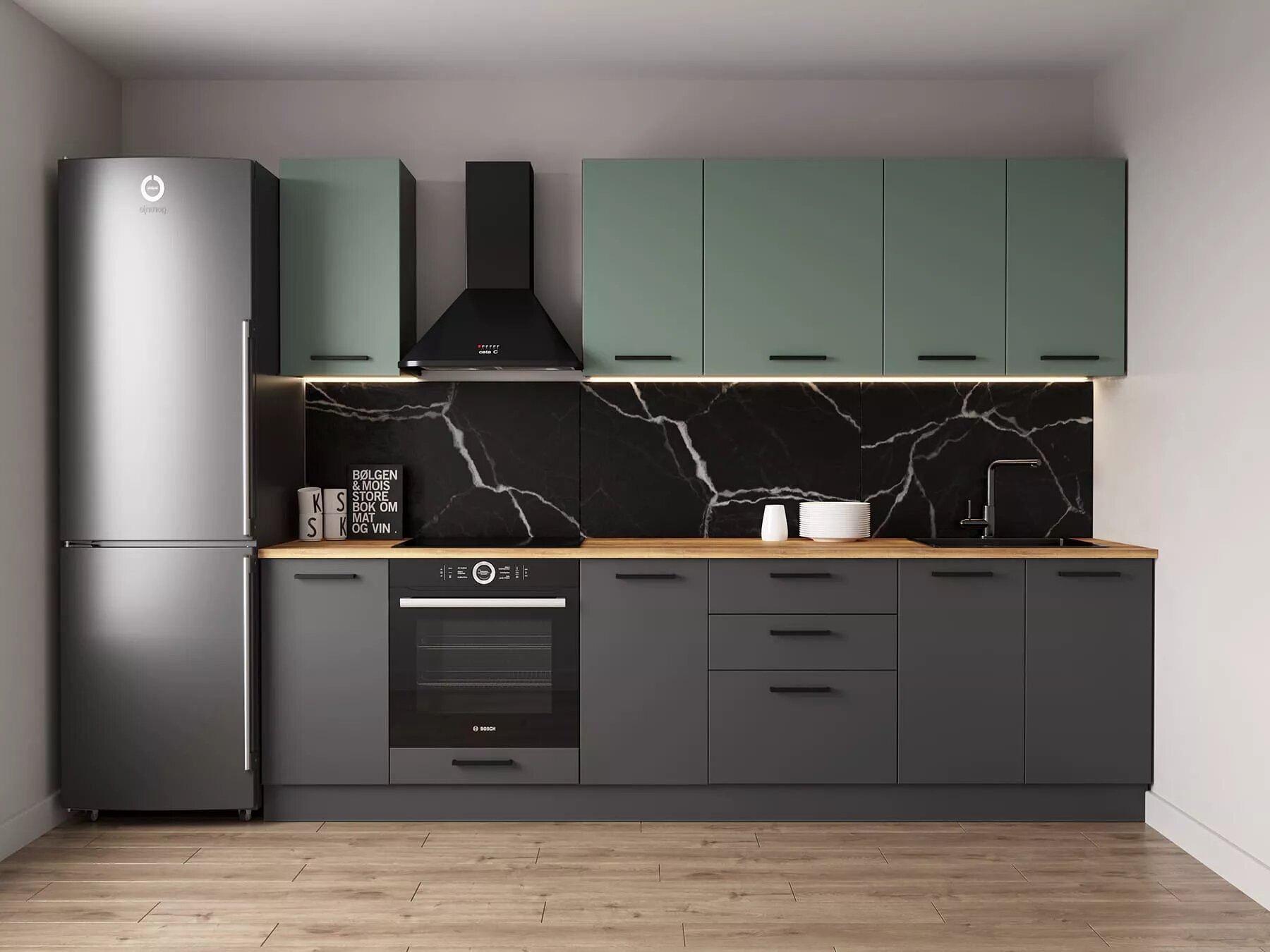 Кухонный гарнитур Sanvut Изумруд-2800 столешница 26мм, каркас ЛДСП, фасад ЛДСП, Антрацит/Муссон