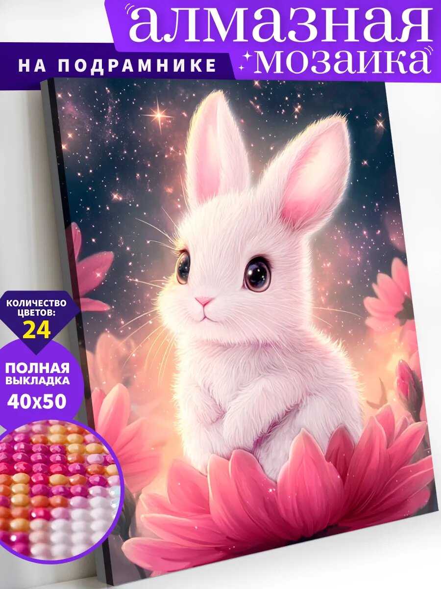 Зайчонок Алмазная мозаика на подрамнике 40х50 см