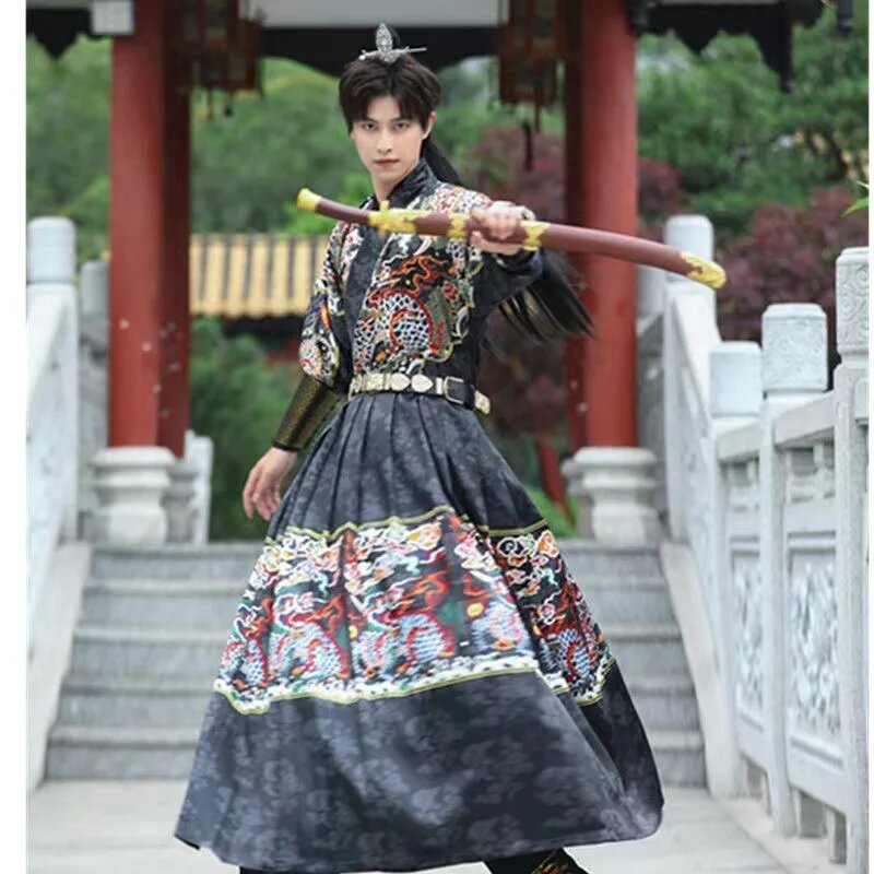 Классический халат ханьфу для мужчин и женщин XL 65-103kg, Черный, black