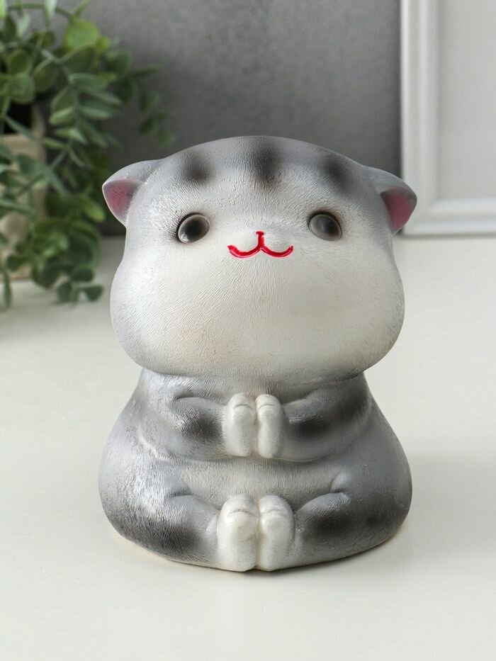 Копилка для денег Кот Дзен , гипс, серый, 16 14 14.5 см