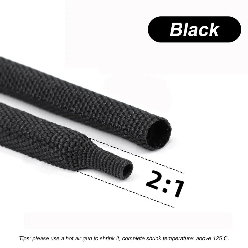 Термоусадочная трубка тканевая 10мм, 2:1, Black, 1M