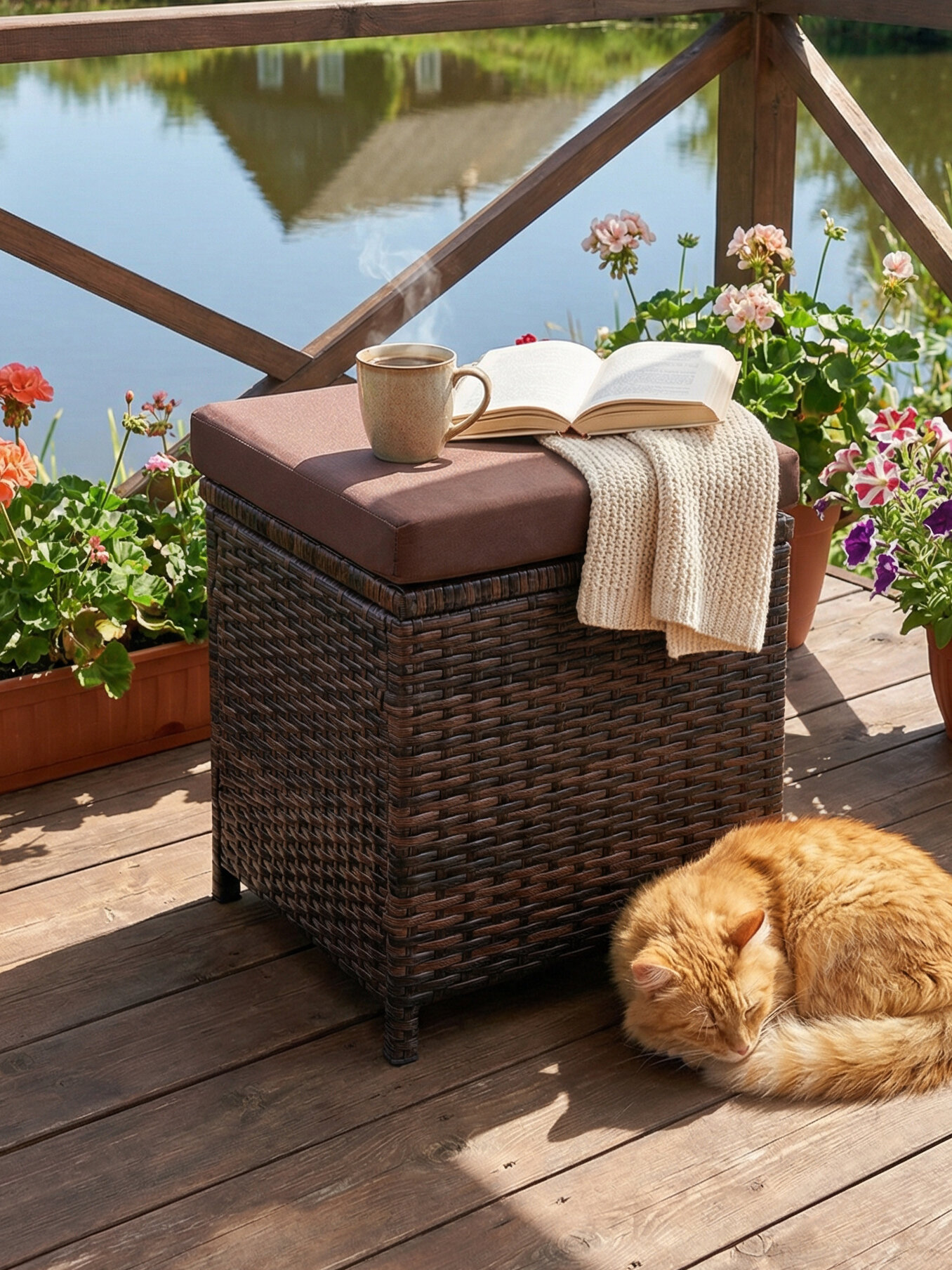 Пуфик из искусственного ротанга Фьорд пуфик (Fjord stool), шоколад