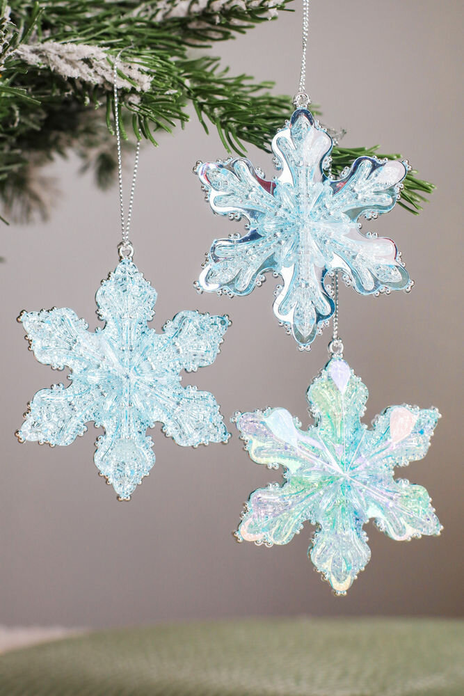 Набор подвесных елочных украшений снежинки 'детские мечты', пластик, голубые, 8 см, 3 шт, Kurts Adler T3151-набор